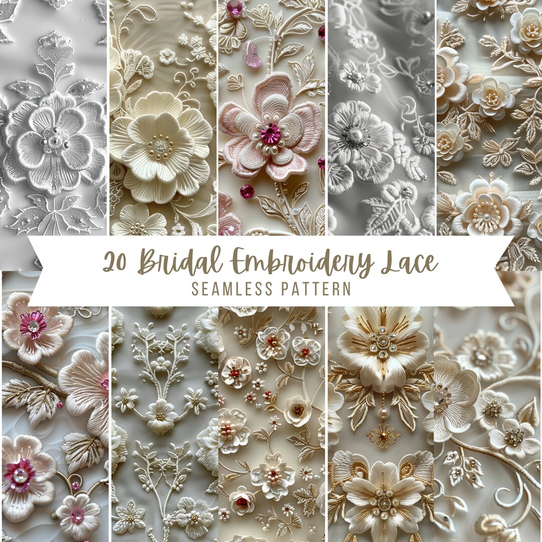 20 Bridal Embroidery Lace Digital Paper, 300dpi PNG, Commercial Use ...