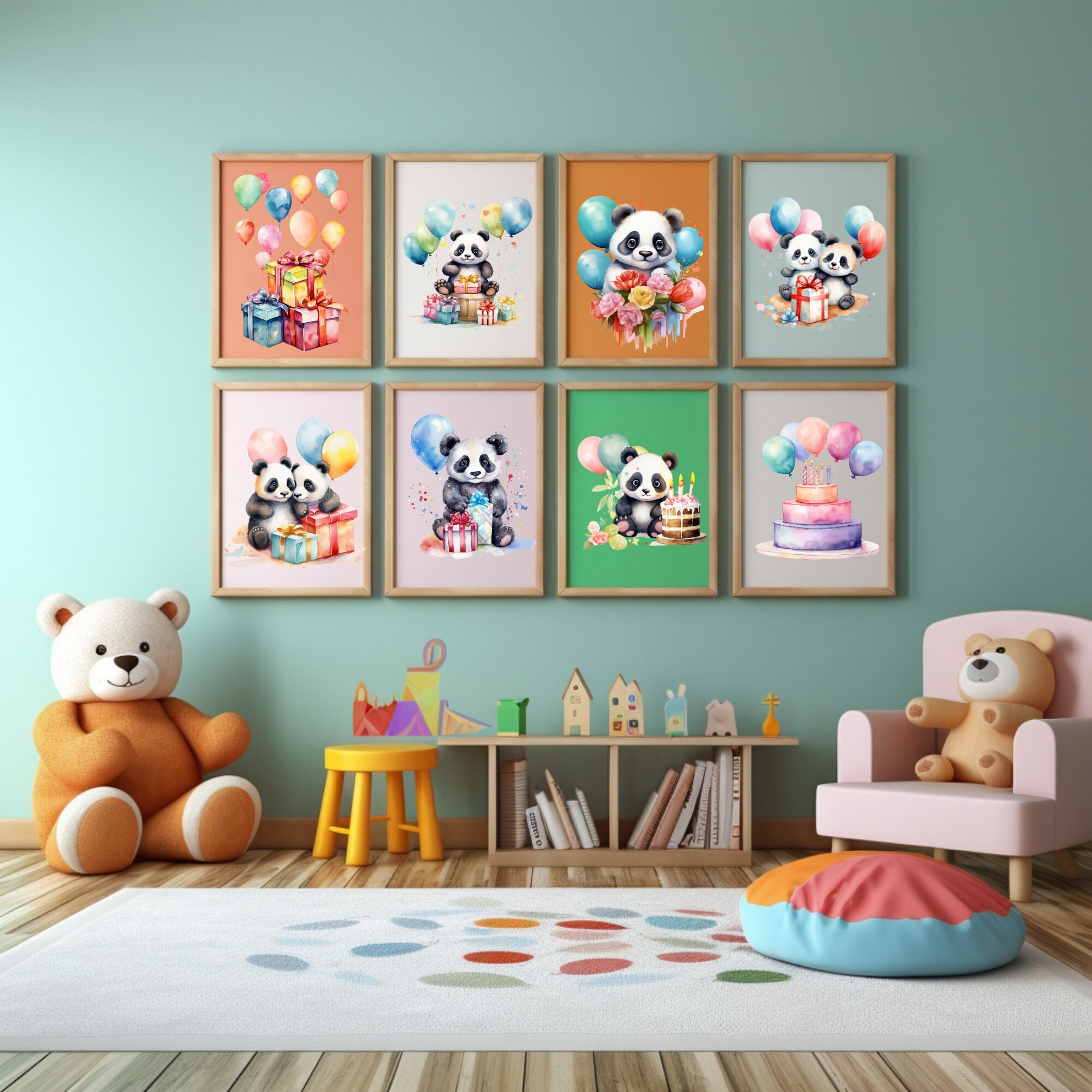 26 Birthday Panda Watercolor Clipart, 2 Seamless Pattern, High Quality ...