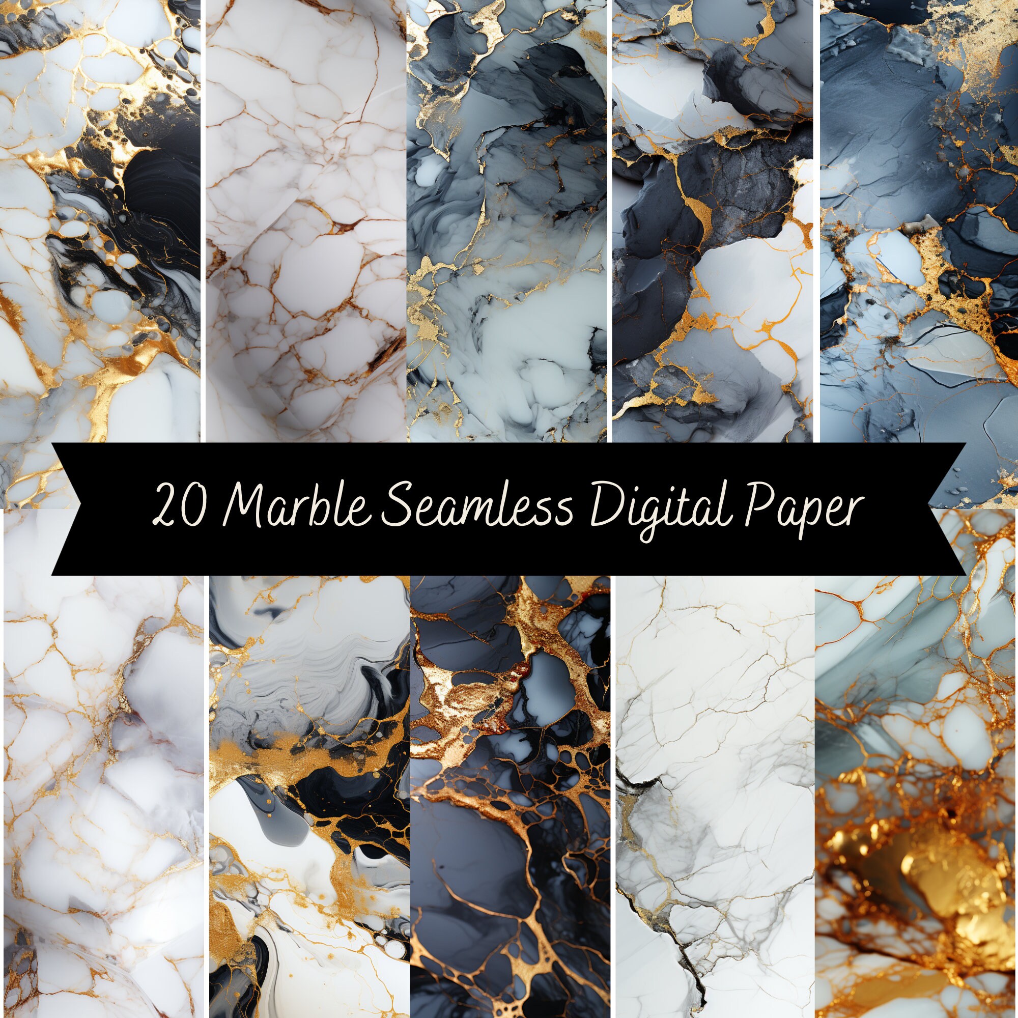 20 Marble Seamless Digital Paper, 300dpi PNG, Commercial Use, Instant ...