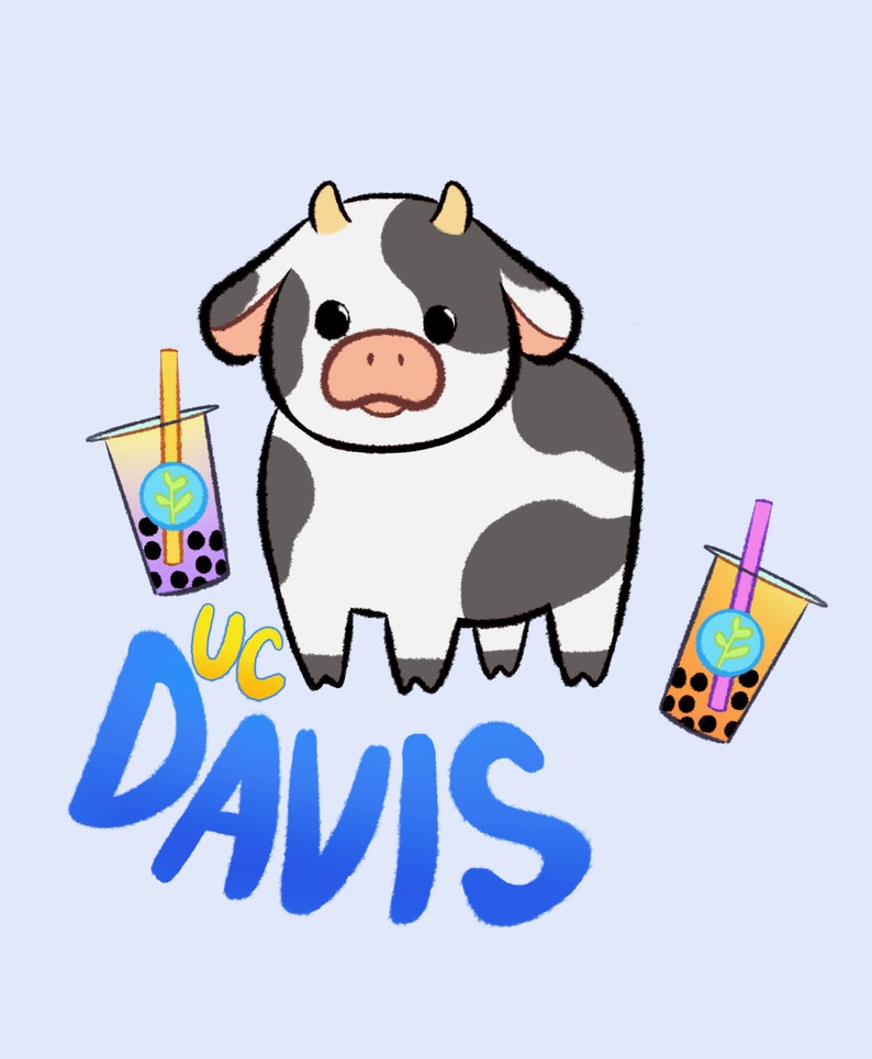 UC Davis Cute Cow Milk Tea Boba Matte Vinyl Sticker - Etsy
