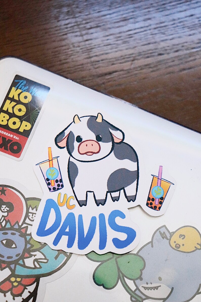 UC Davis Cute Cow Milk Tea Boba Matte Vinyl Sticker - Etsy