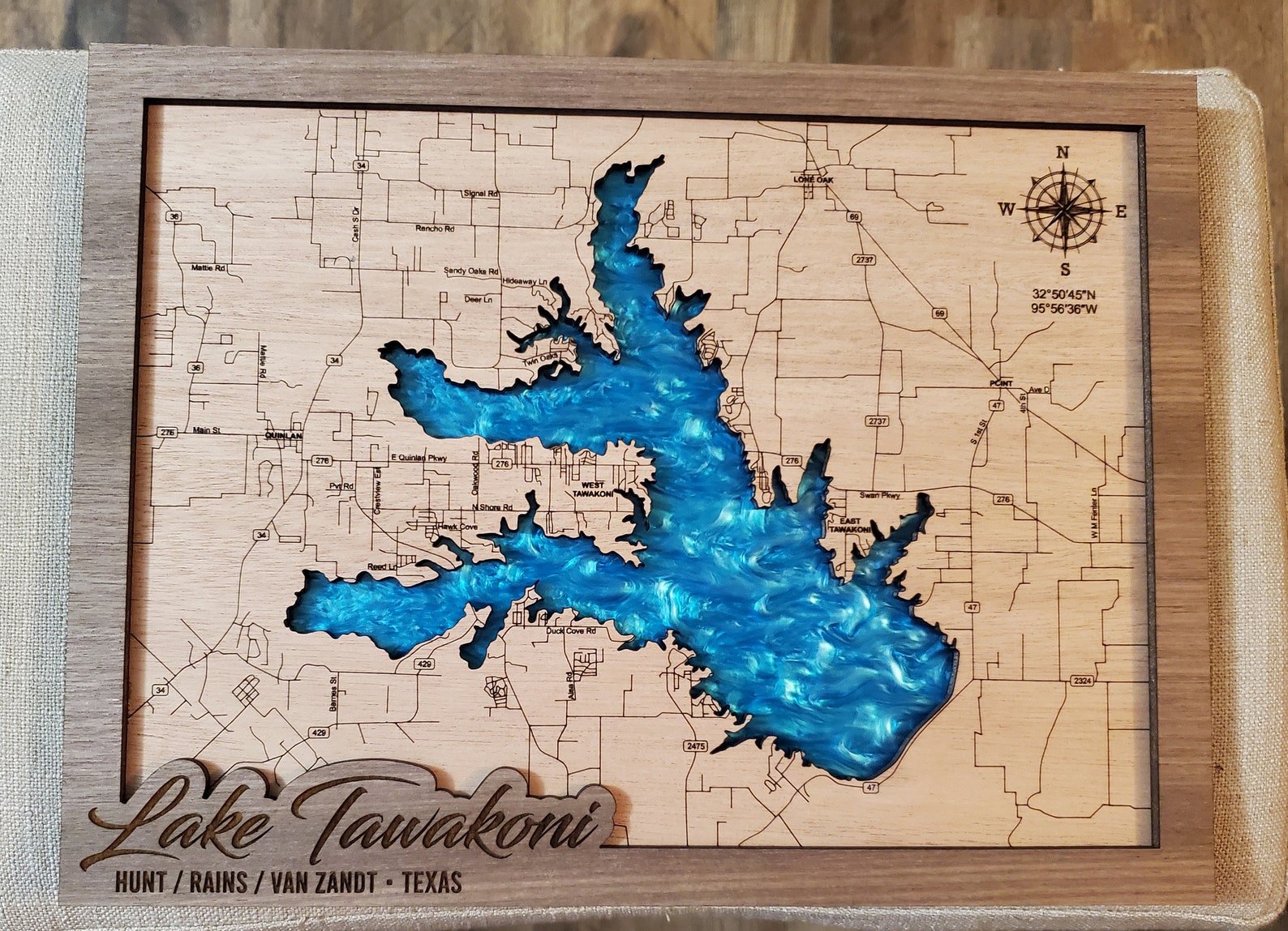 Lake Tawakoni Map-blue - Etsy