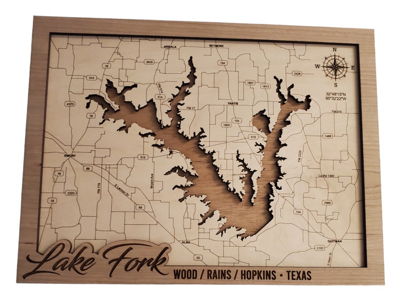 Lake Fork Map-wood - Etsy