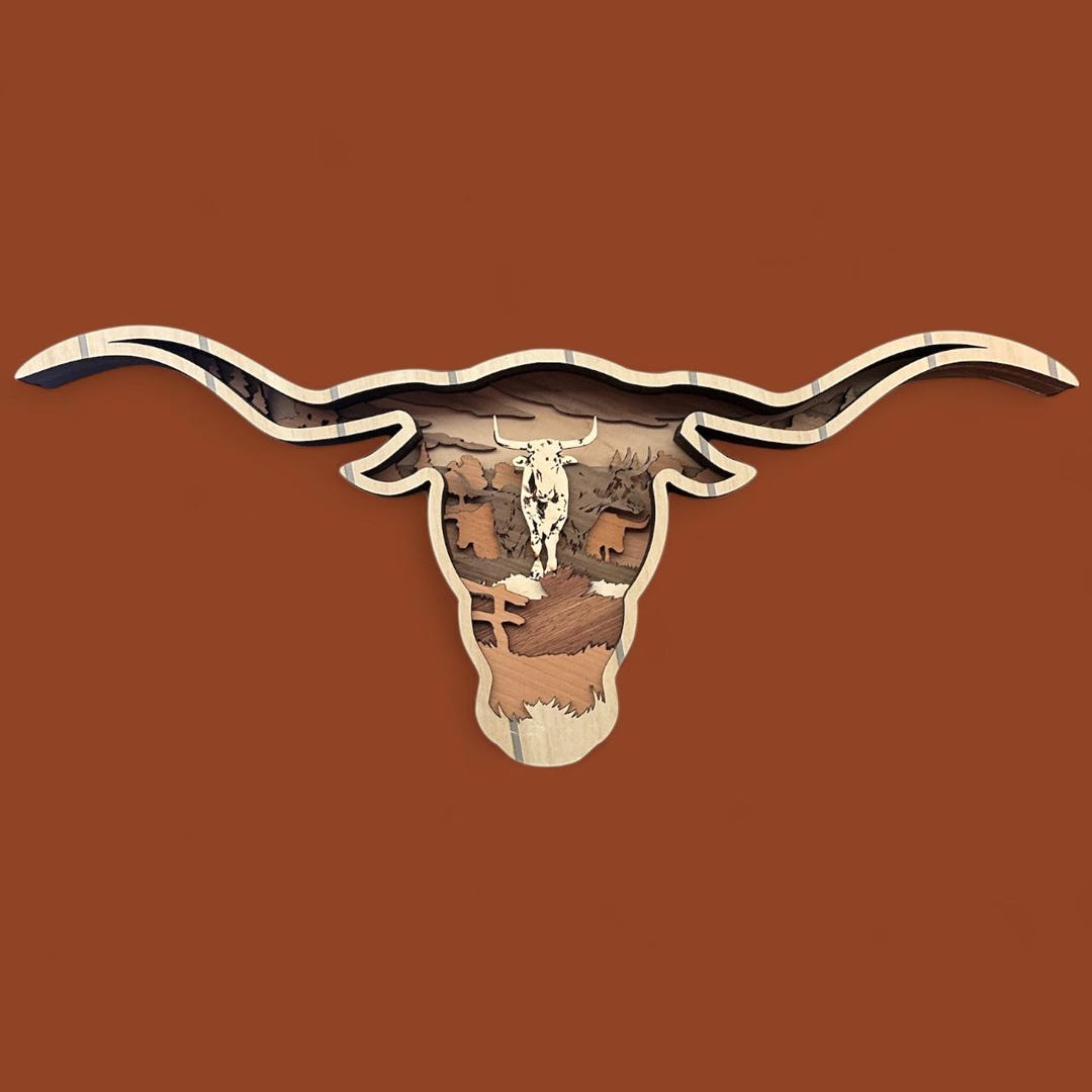 3D Longhorn Wooden Layered Art | Long Horn Animal Decor - Etsy