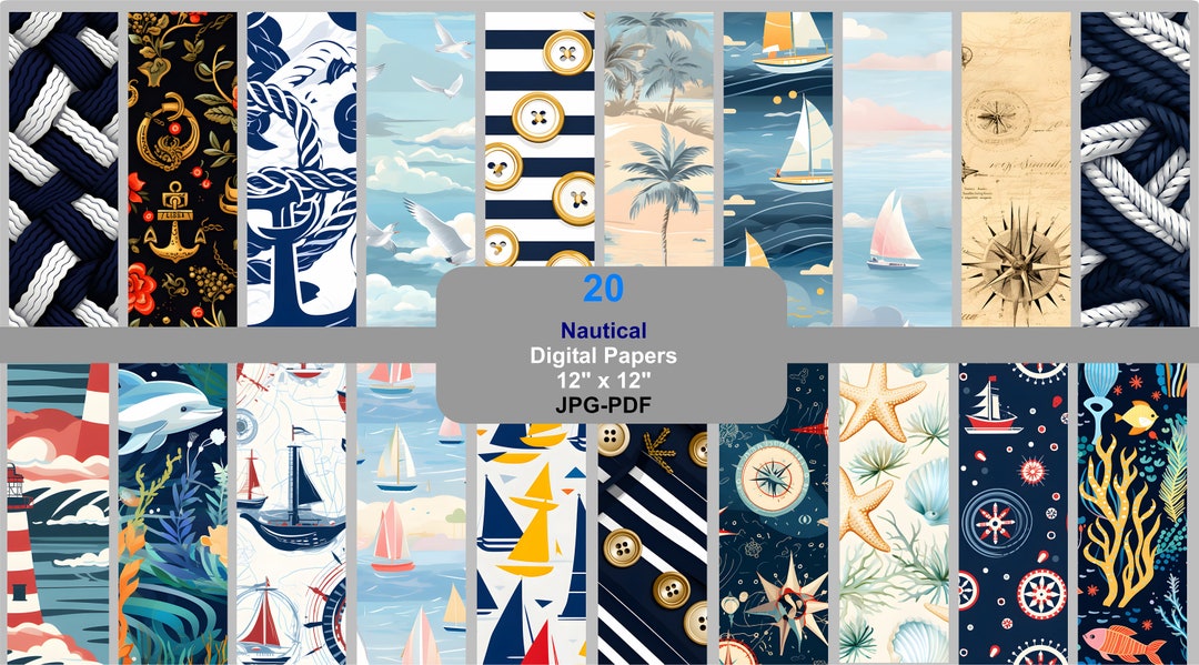 Nautical Digital Paper, Nautical Seamless Pattern, Nautical Prints ...
