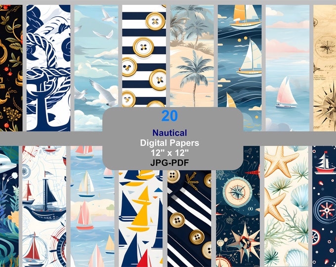 Nautical Digital Paper: BLUE & RED NAUTICAL Patterns Seamless Pattern ...