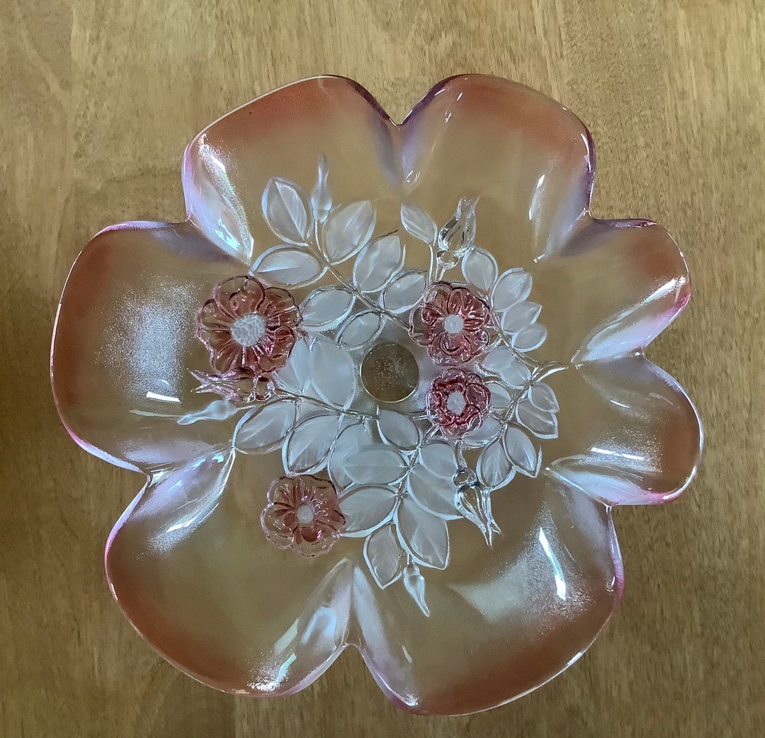 Vintage Rosella Glass Footed Candy Dish Ruffled Edges Flowers Tinted ...