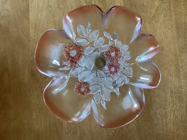 Vintage Rosella Glass Footed Candy Dish Ruffled Edges Flowers Tinted ...