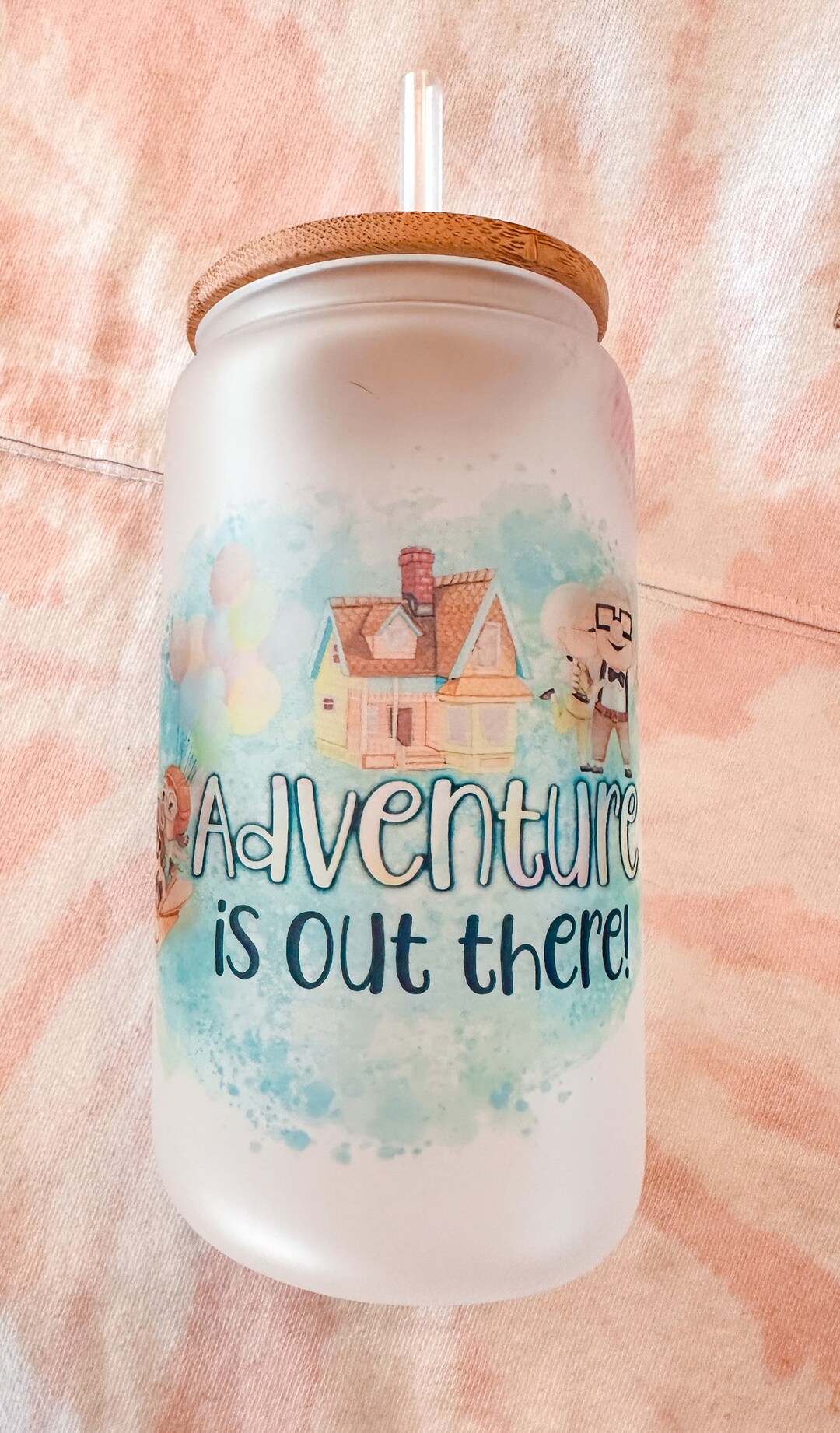 UP Inspired Frosted Glass Cans Coffee Glass Cup With Bamboo Lid Disney ...