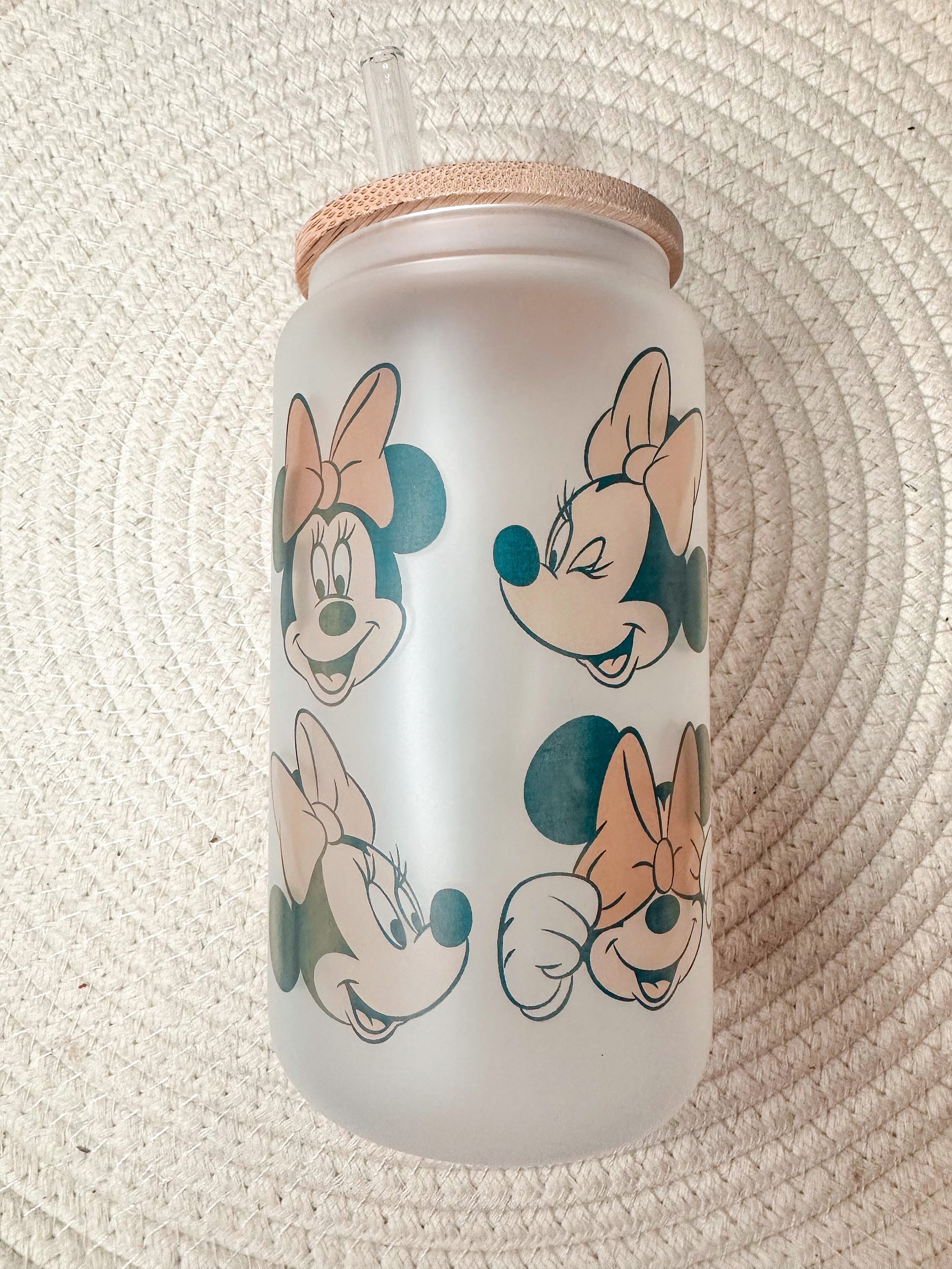 Neutral Minnie's Frosted Glass Can Disney Inspired Minnie Mouse Iced ...