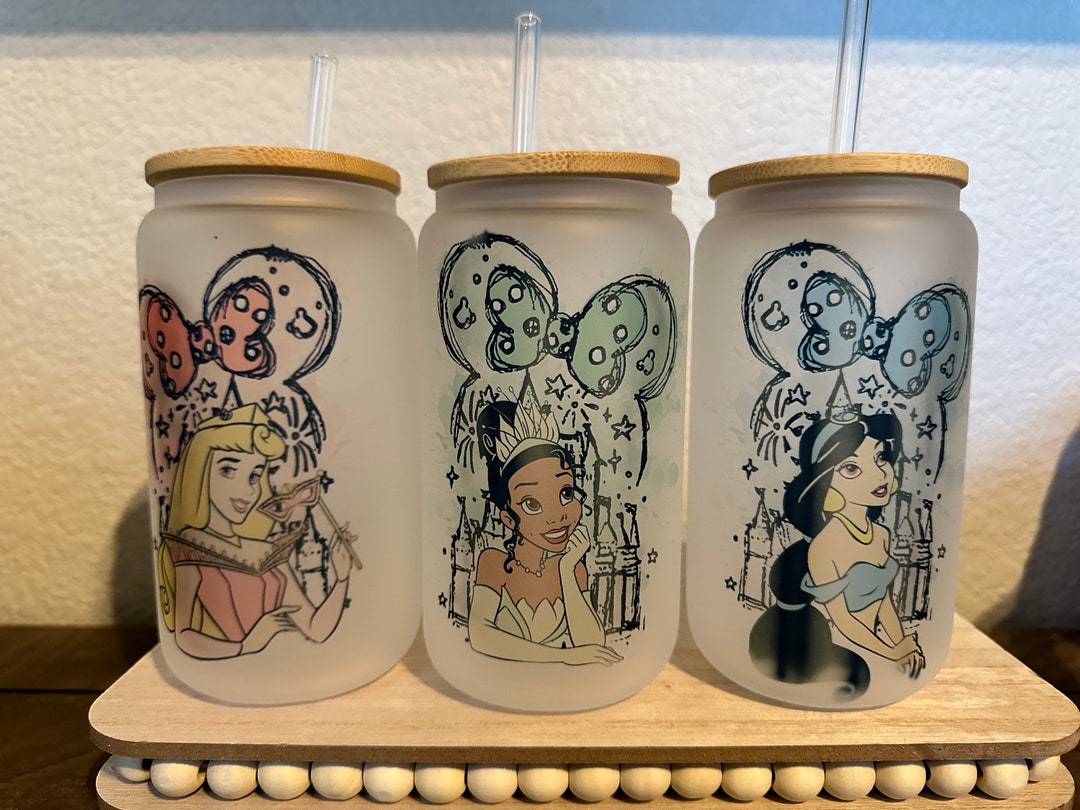 Disney Princess Inspired Frosted Glass Cans Coffee Glass Cup With ...