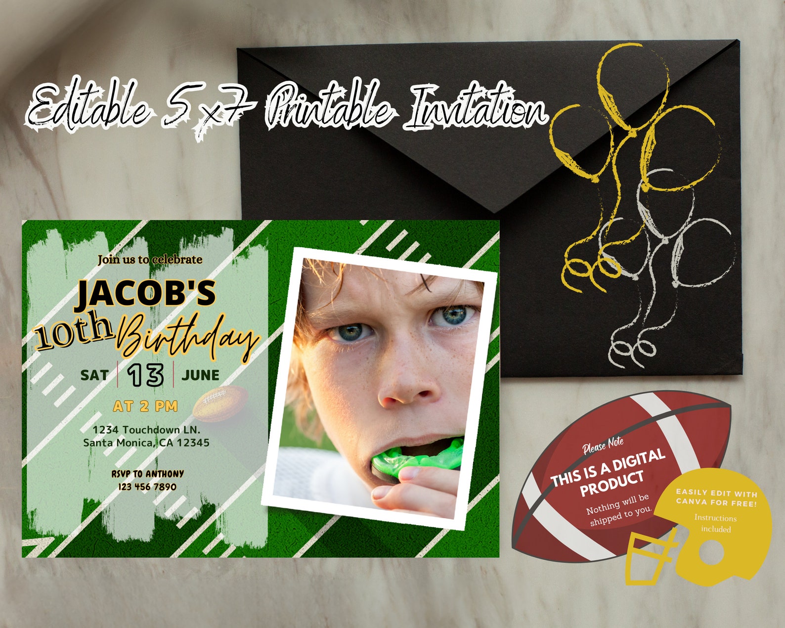 Football Party Invitation, Party Invitation Template, Sports Party ...