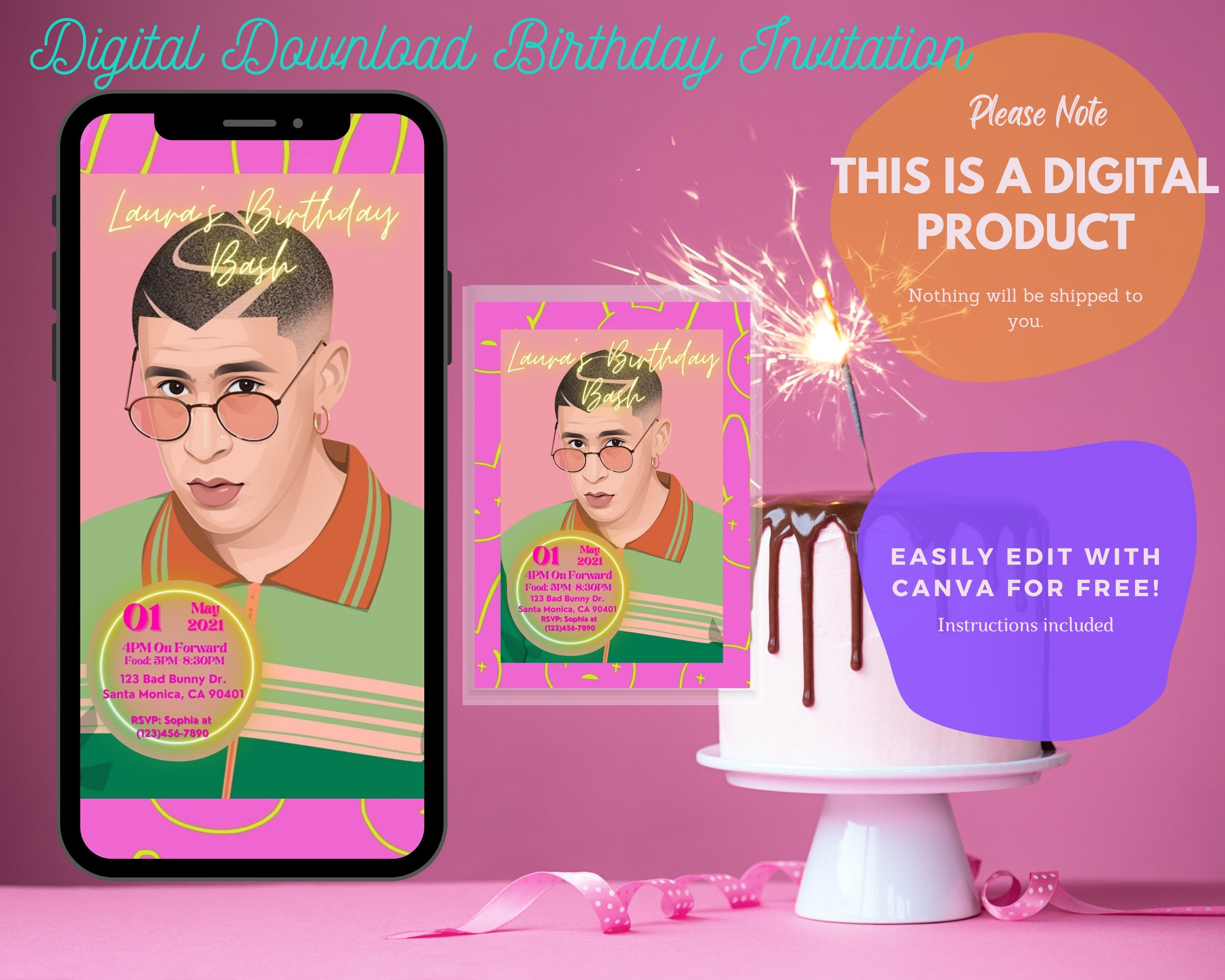 Bad Bunny Party Invitations, Party Invitations - Etsy