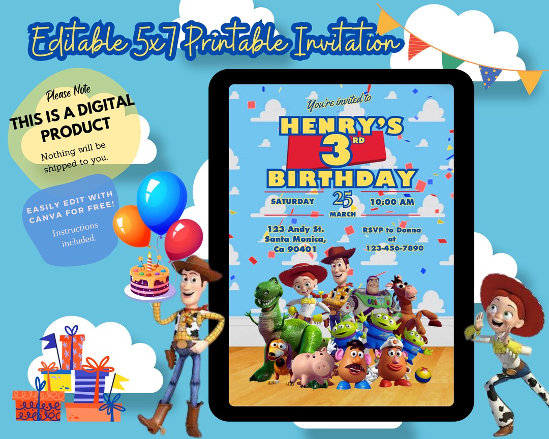 Toys Story Birthday Invitation, Toys Story Digital Template, Toys Story ...