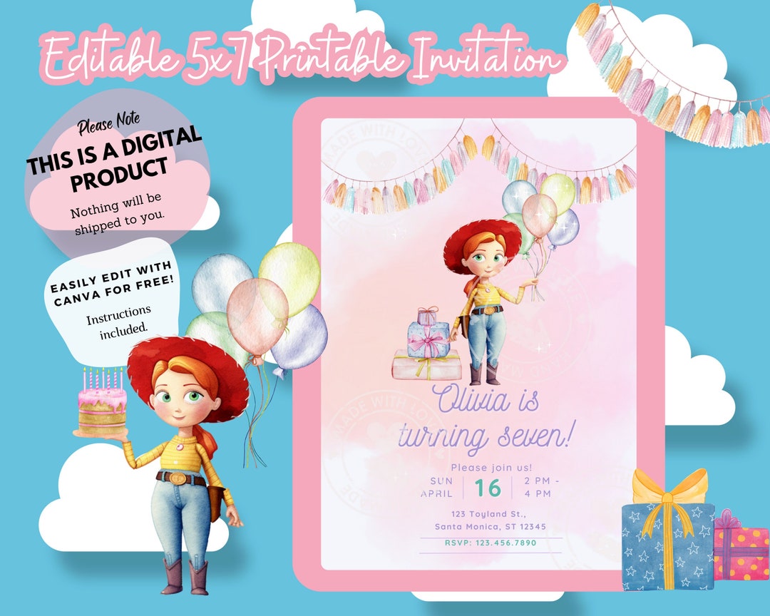 Toys Story Jessie Invitation, Cowgirl Birthday Invitation, Cute Girl ...