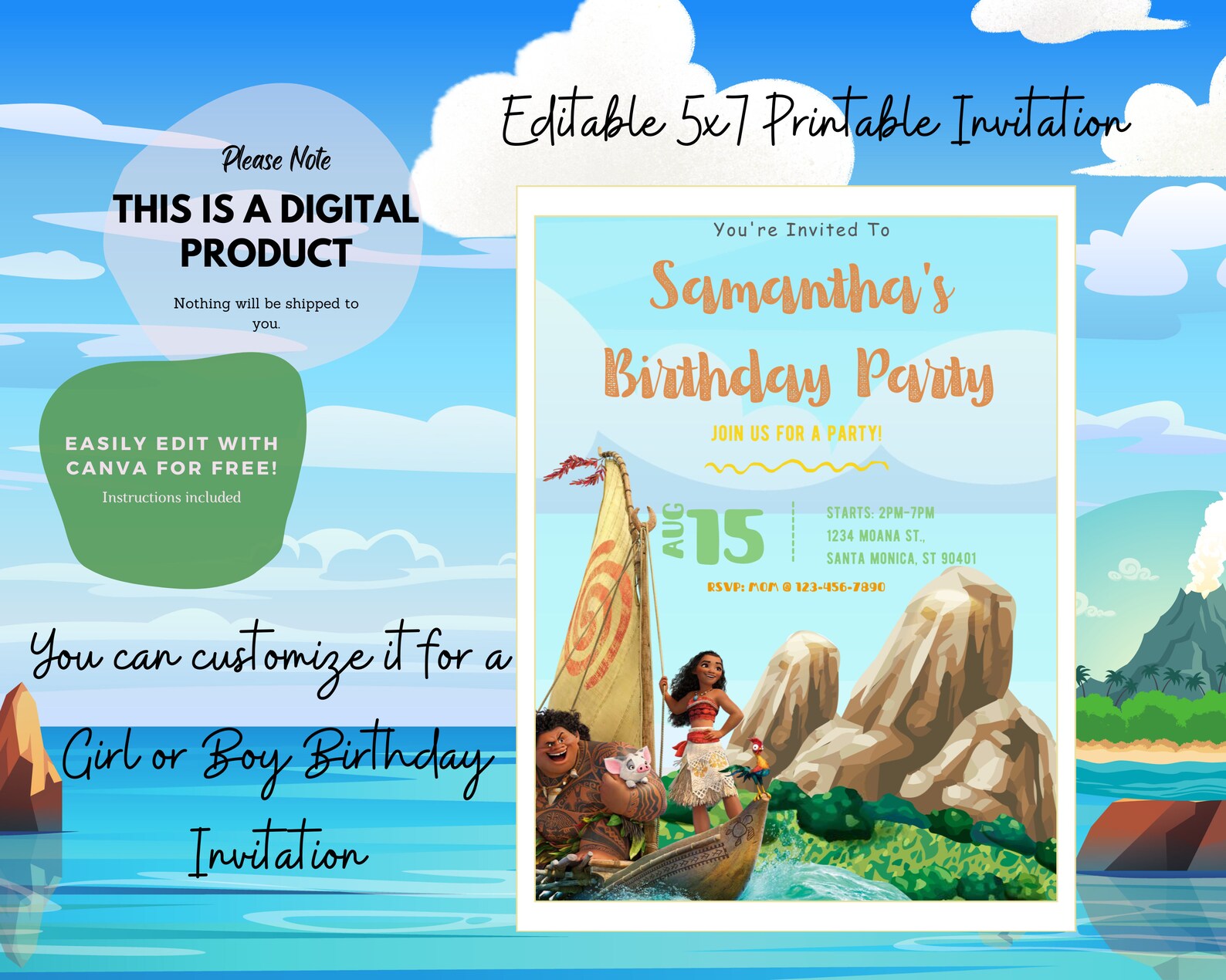 Moana & Maui Editable Party Invitation Template, Mobile Party ...