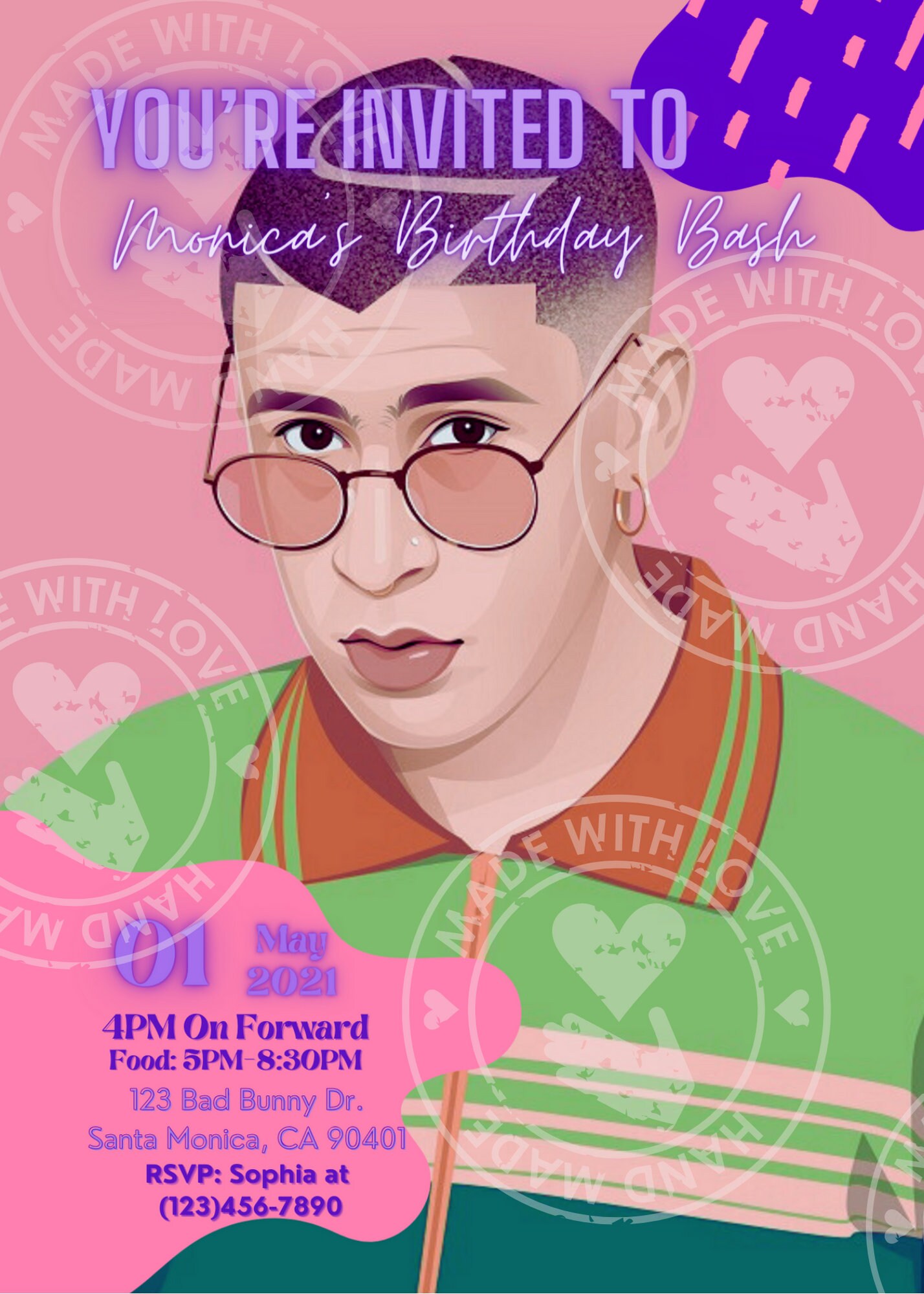Invitation, Party Digital Invitation, Bad Bunny, Bad Bunny Invitation ...