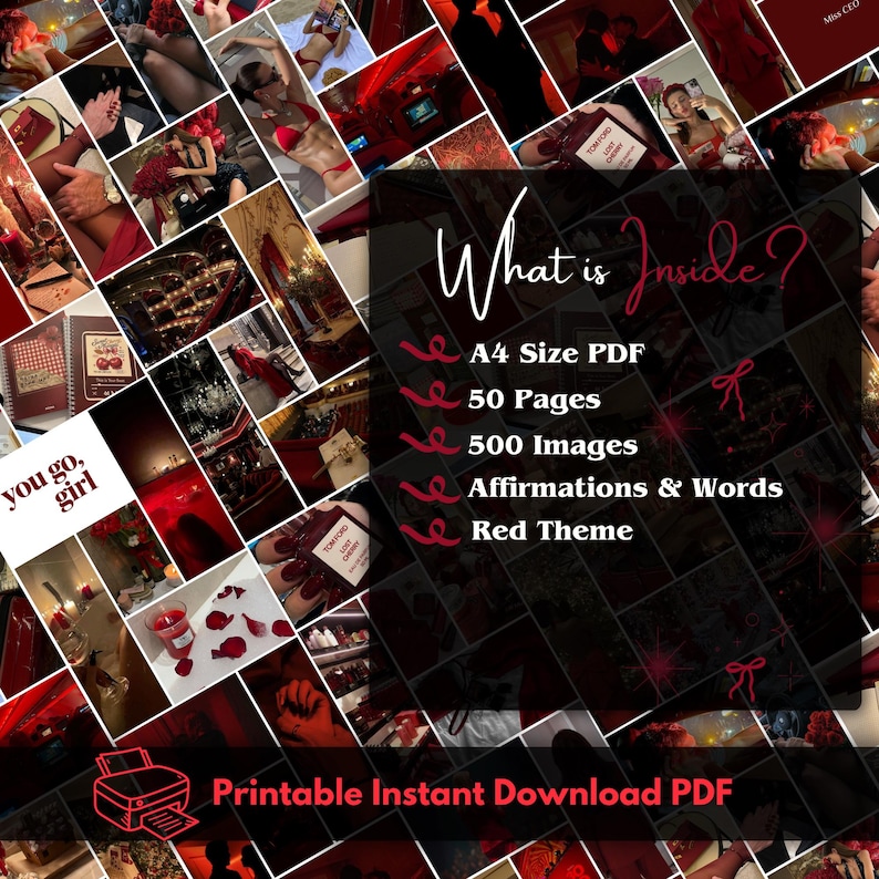 Red Vision Board Printable PDF Bundle Kit Images for Manifesting ...
