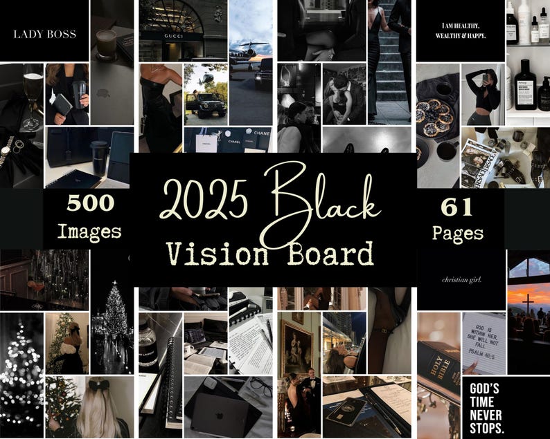 2025 Vision Board, Black Vision Board Kit Printables, Manifestation ...