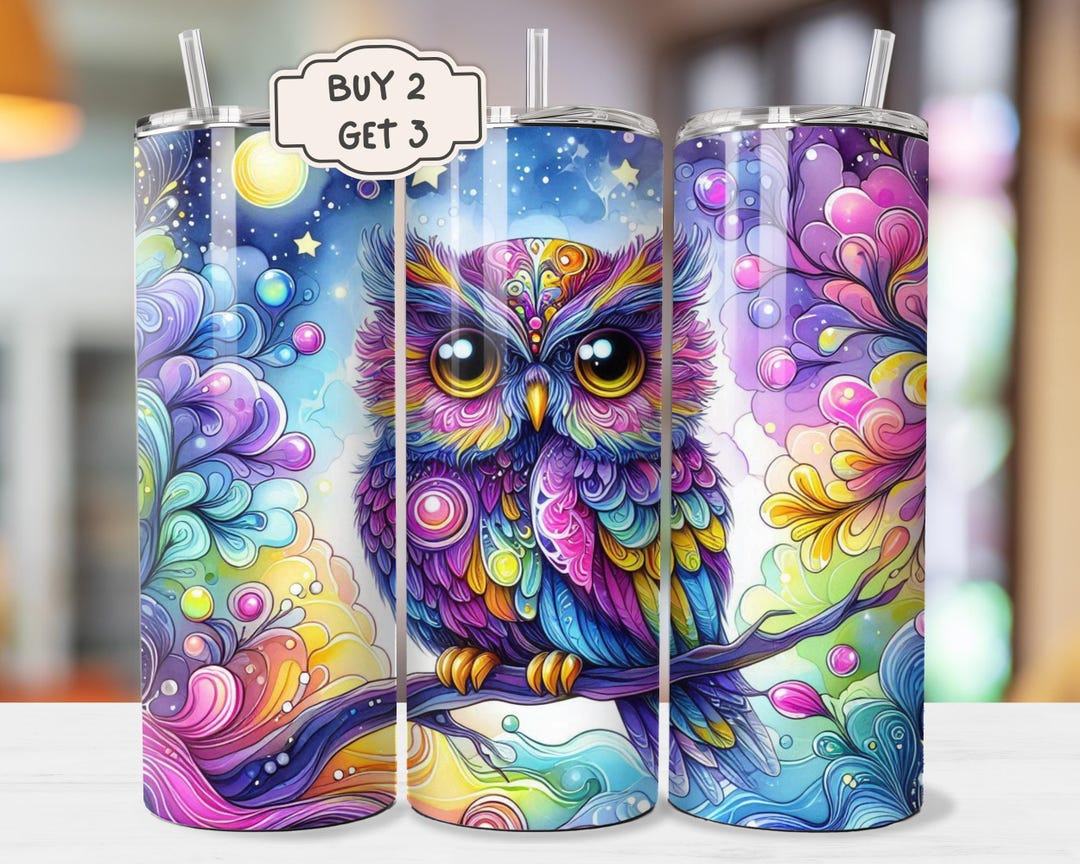 Alcohol Ink Owl Tumbler - 20oz Owl PNG Sublimation Design, Vibrant ...