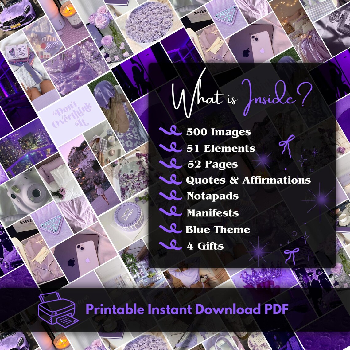 2026 Purple Vision Board Printables, Manifestation Vision Board, Law of ...