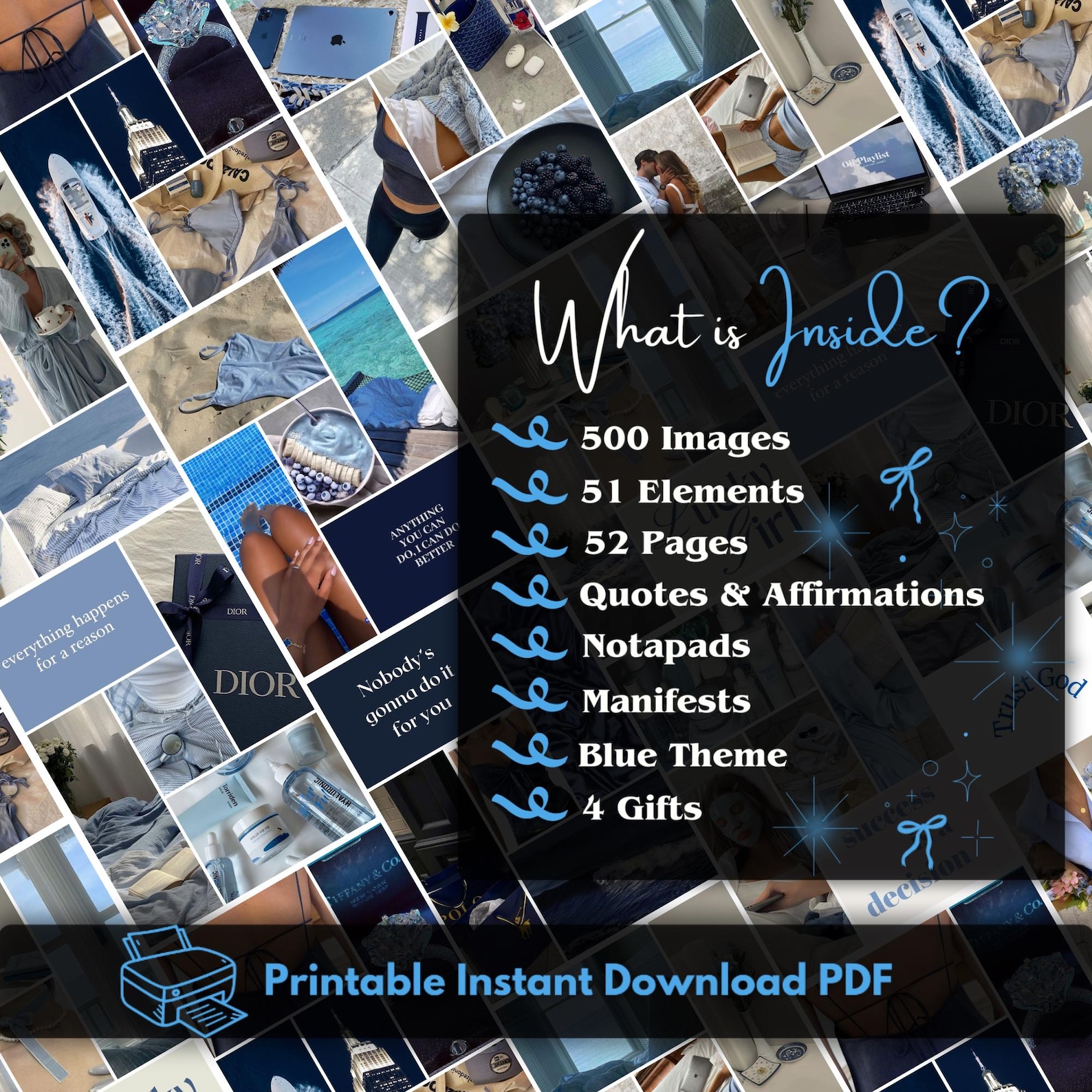 2026 Blue Vision Board Printables, Manifestation Vision Board, Law of ...
