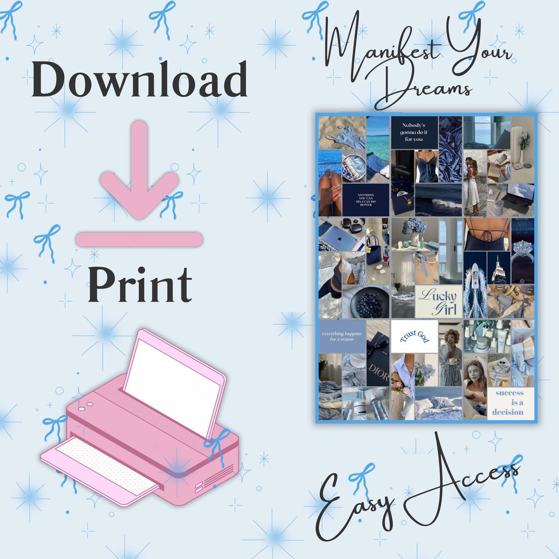 2025 Vision Board, Blue Vision Board Printables, Manifestation Vision ...