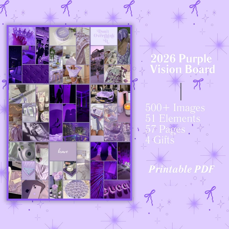 2026 Purple Vision Board Printables, Manifestation Vision Board, Law of ...
