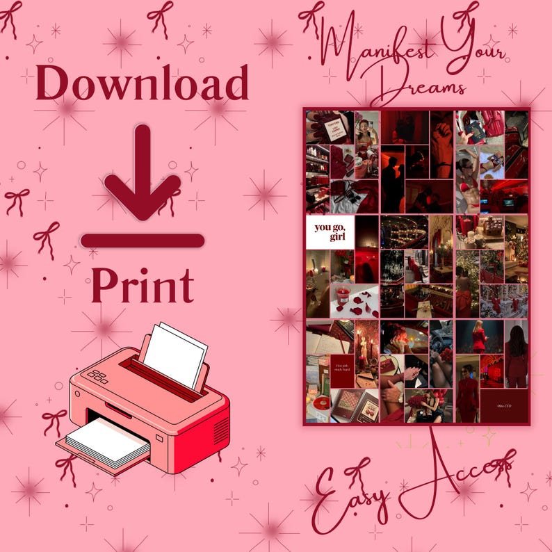 Red Vision Board Printable PDF Bundle Kit Images for Manifesting ...