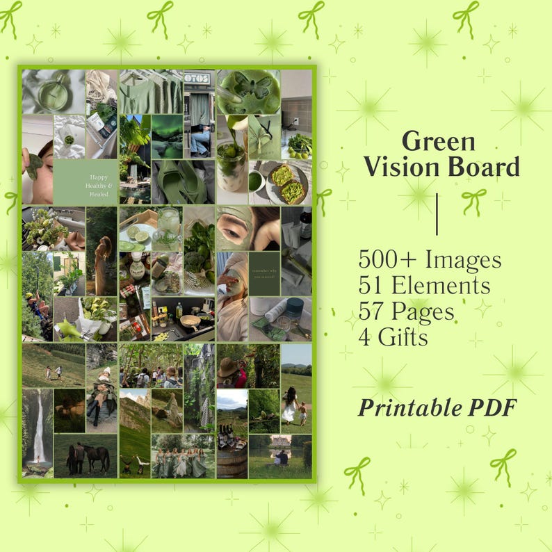 2026 Green Vision Board Printable Kit, Manifestation, Law of Attraction ...