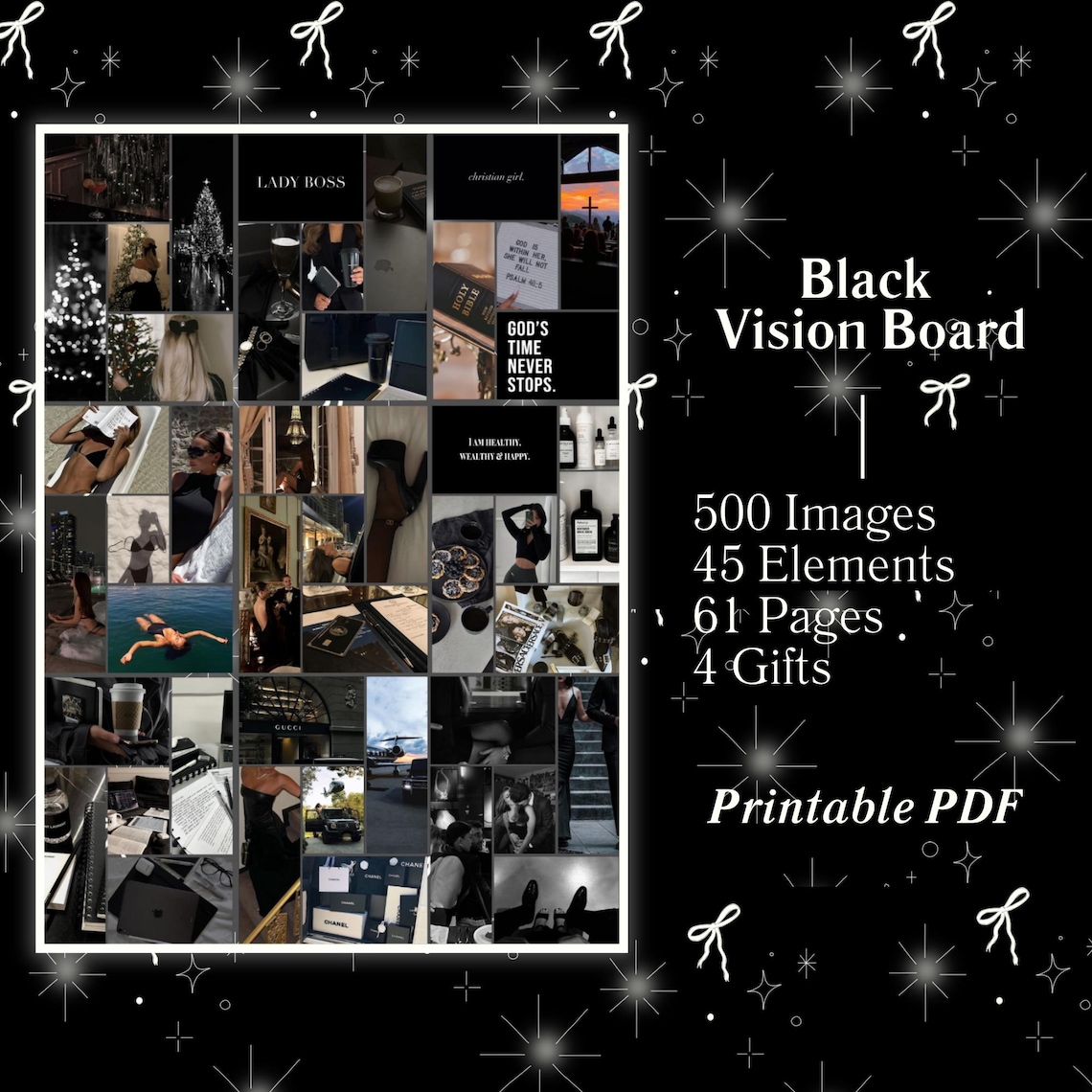 2025 Vision Board, Black Vision Board Kit Printables, Manifestation ...