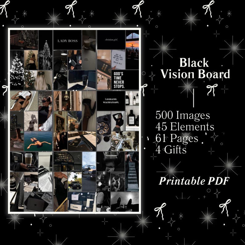 2025 Vision Board, Black Vision Board Kit Printables, Manifestation ...
