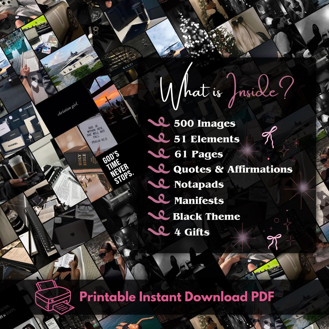 2025 Vision Board, Black Vision Board Kit Printables, Manifestation ...