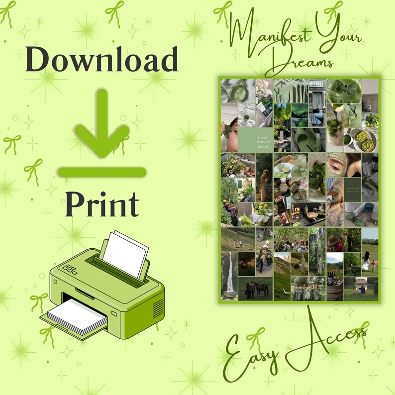 Green Vision Board Printable Bundle Kit PDF Happiness and Manifestation ...