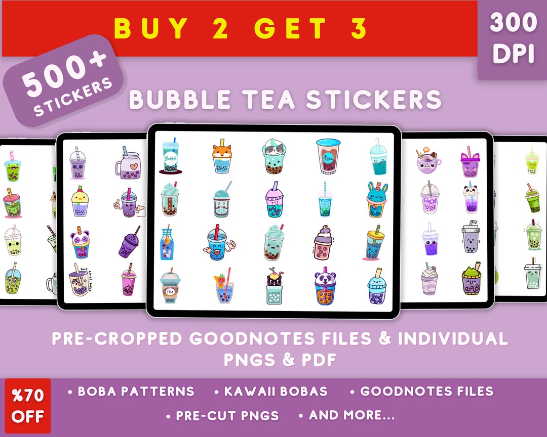 Bubble Tea Stickers, Kawaii Bubble Tea Stickers, Boba Tea Stickers, PNG ...