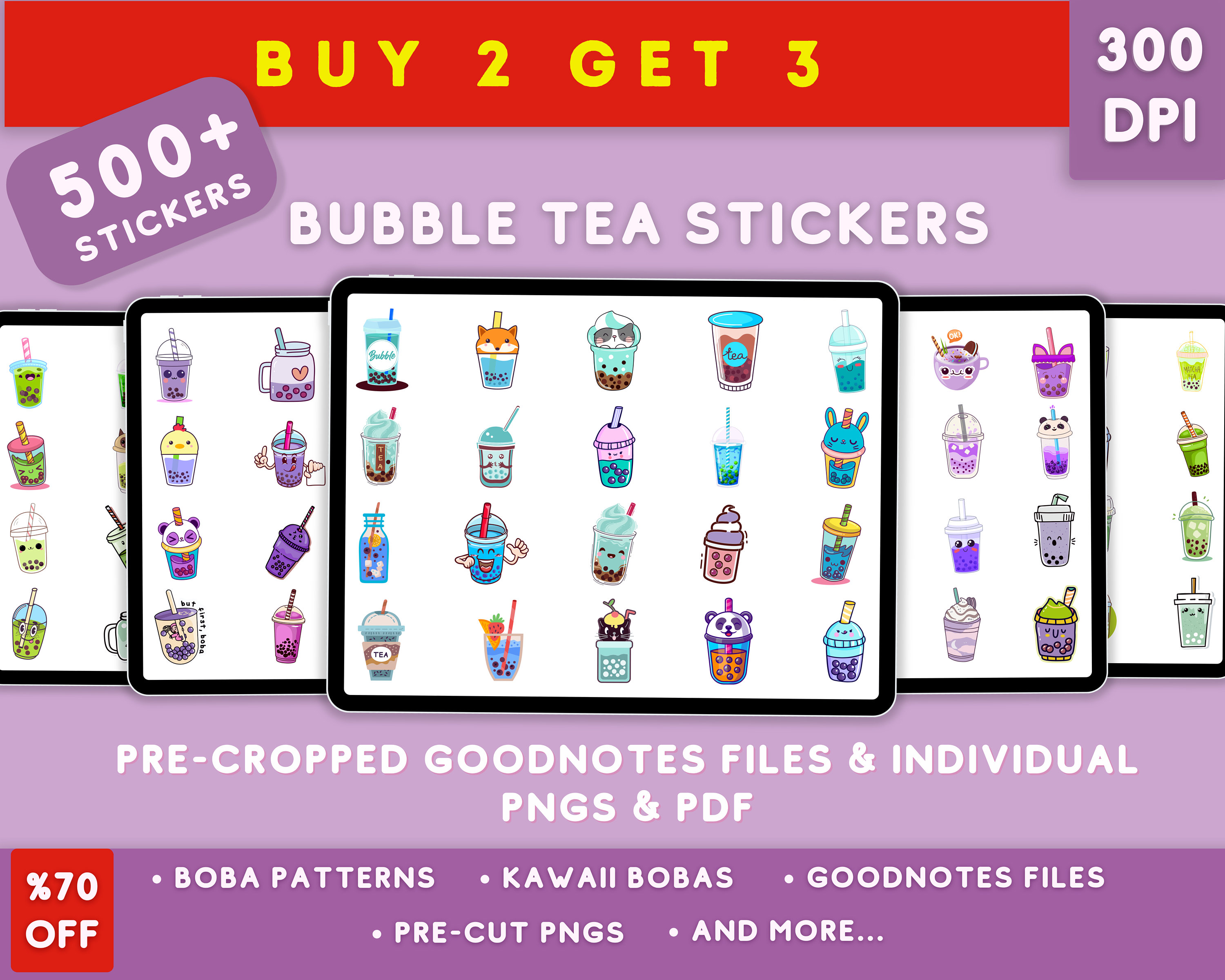 Bubble Tea Stickers, Kawaii Bubble Tea Stickers, Boba Tea Stickers, PNG ...