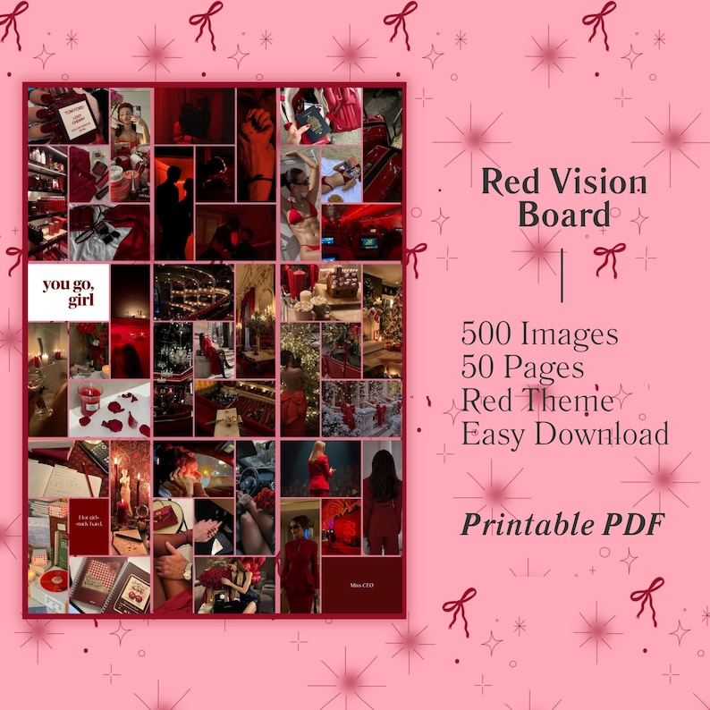 Red Vision Board Printable PDF Bundle Kit Images for Manifesting ...