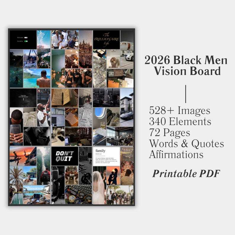 Black Men Vision Board Kit, 2026 Vision Board, Vision Board Printable ...