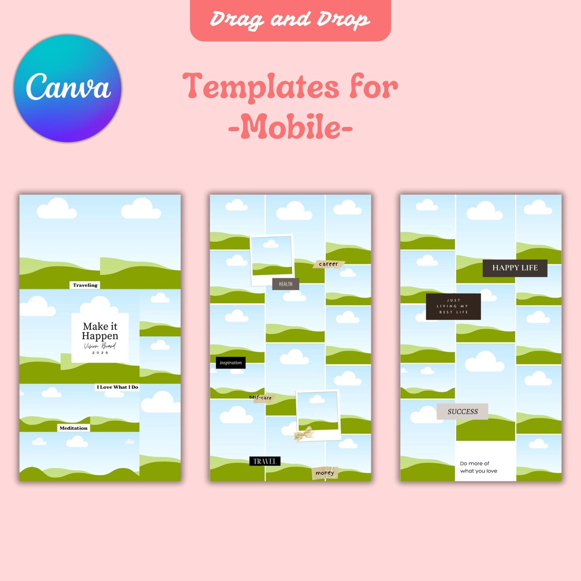 Vision Board Template, Editable Vision Board Canva Kit, Manifest ...