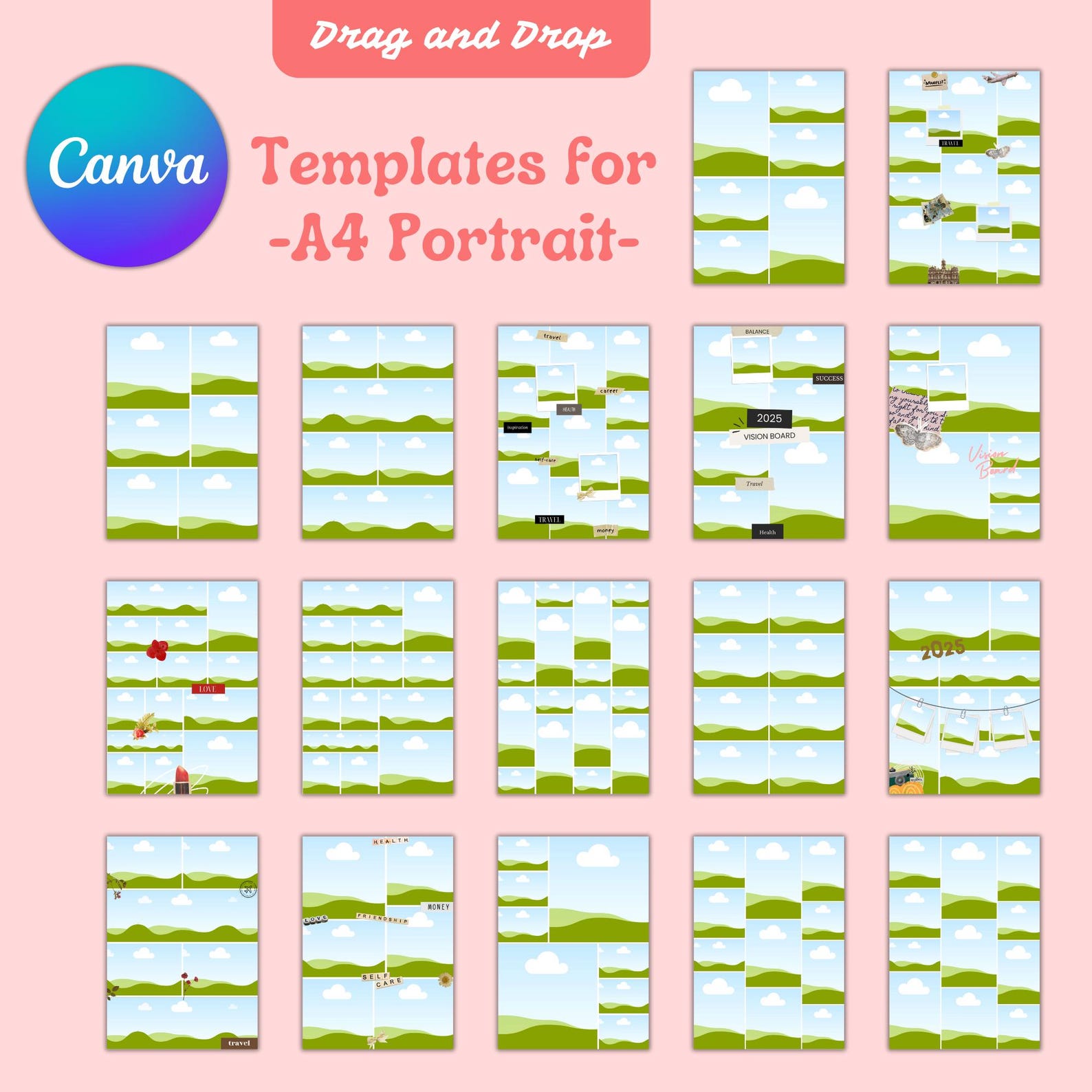 Vision Board Template, Editable Vision Board Canva Kit, Manifest ...