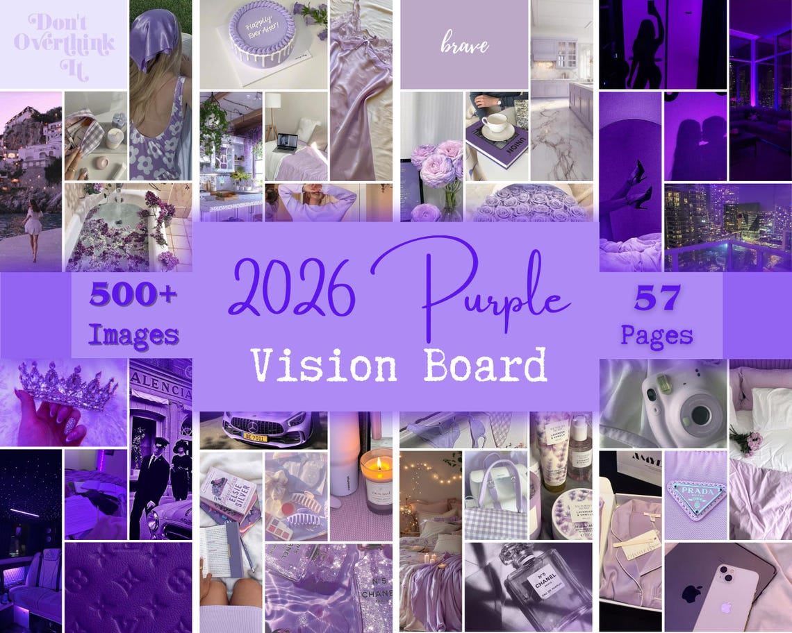 2026 Purple Vision Board Printables, Manifestation Vision Board, Law of ...