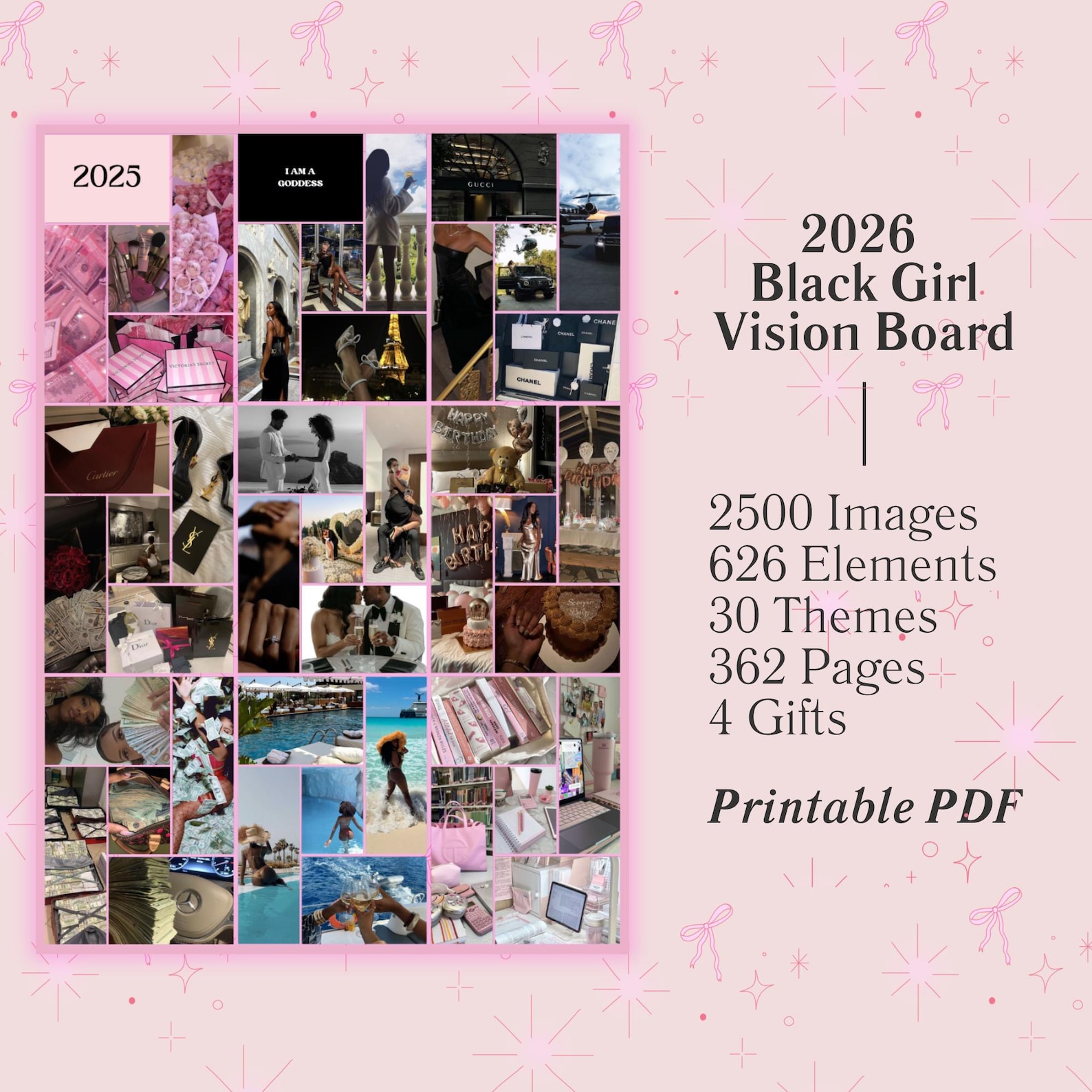 Black Girl Vision Board 2026 Kit Printables - Affirmations & Quotes for ...