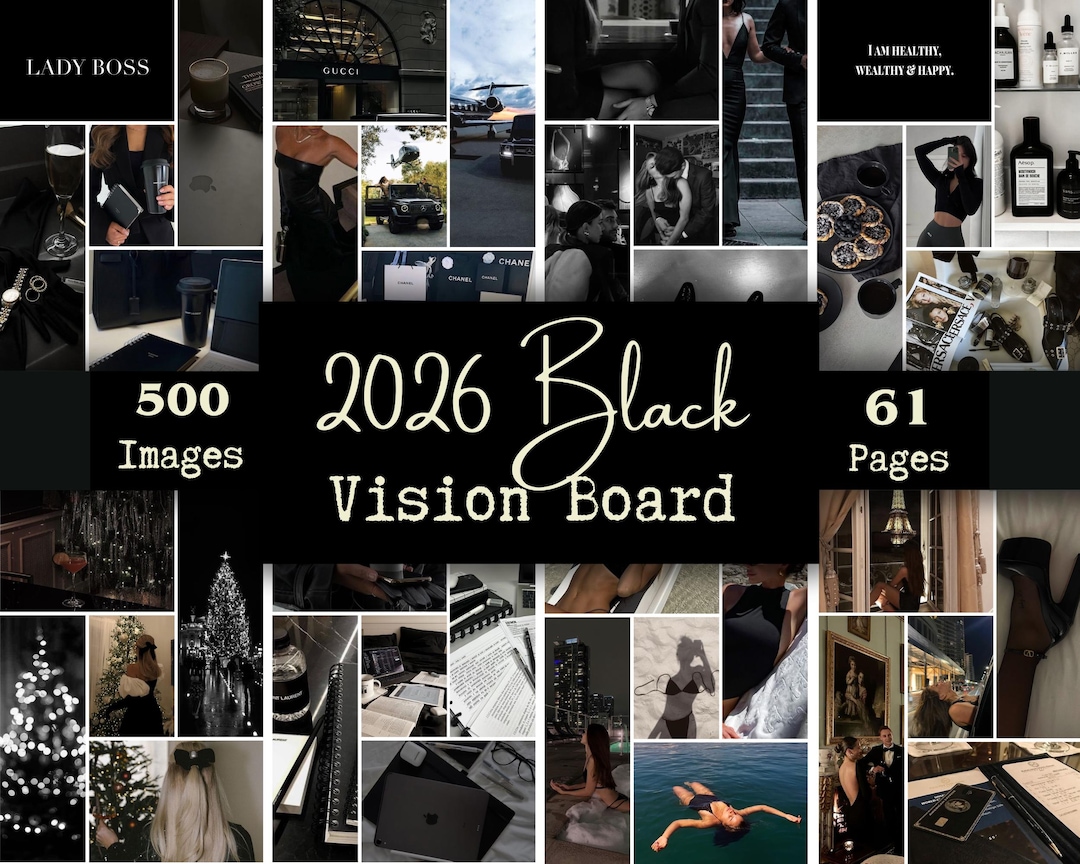 2026 Vision Board, Black Vision Board Kit Printables, Manifestation ...