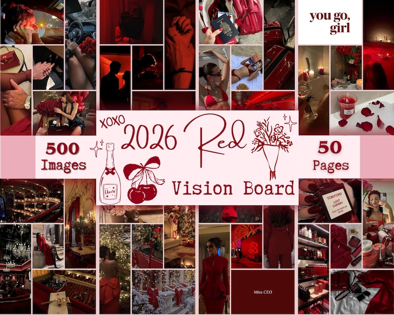 Red Vision Board Printable PDF Bundle Kit Images for Manifesting ...