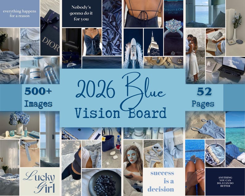 2026 Blue Vision Board Printables, Manifestation Vision Board, Law of ...