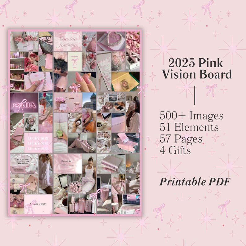 2025 Vision Board, Pink Vision Board Printables, Manifestation Vision ...
