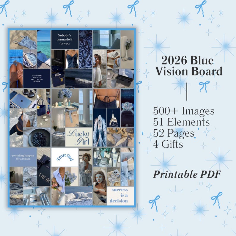 2026 Blue Vision Board Printables, Manifestation Vision Board, Law of ...