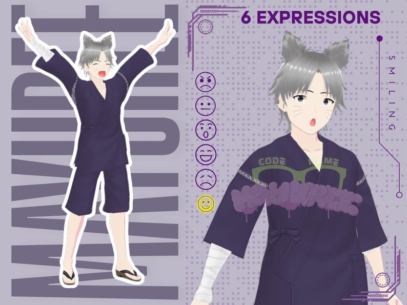 Vroid Fox Boy Model – Grey Hair Jinbei Outfit | Vtuber Avatar | Ready ...