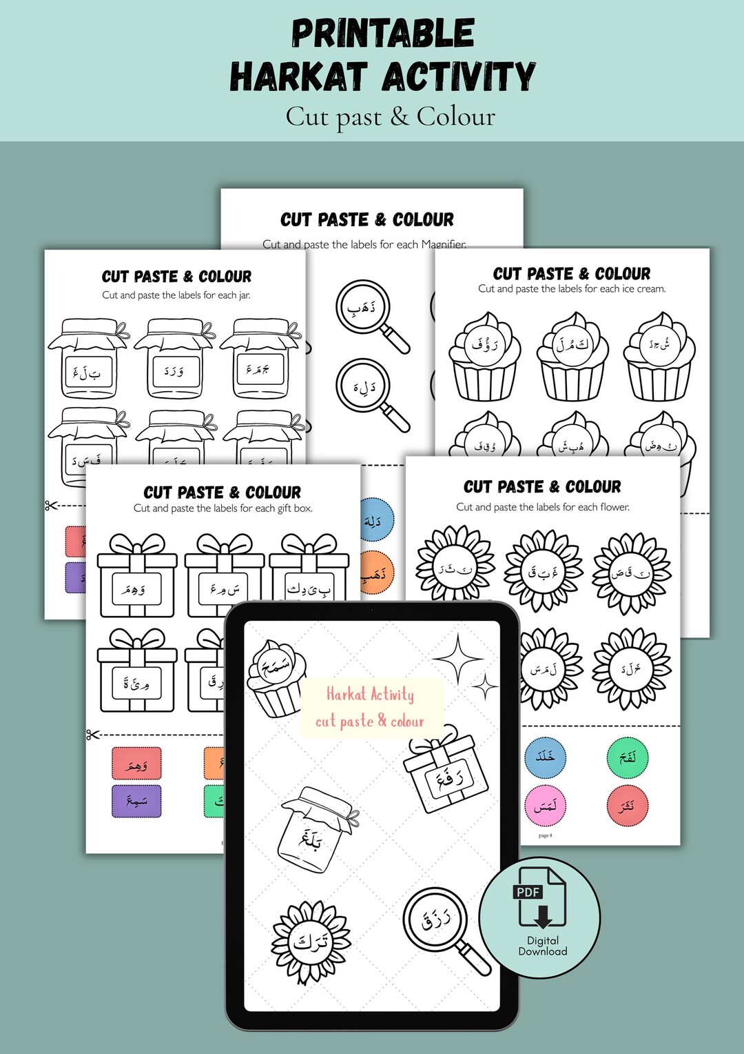 Harkat Cut Past & Colour Activity| Arabic Harkat Worksheet for Kids ...