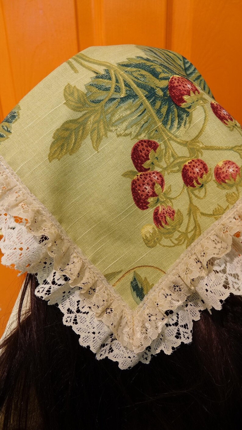 Strawberry Bandana Botanical Fall Vintage Strawberries Kerchief Cottage ...